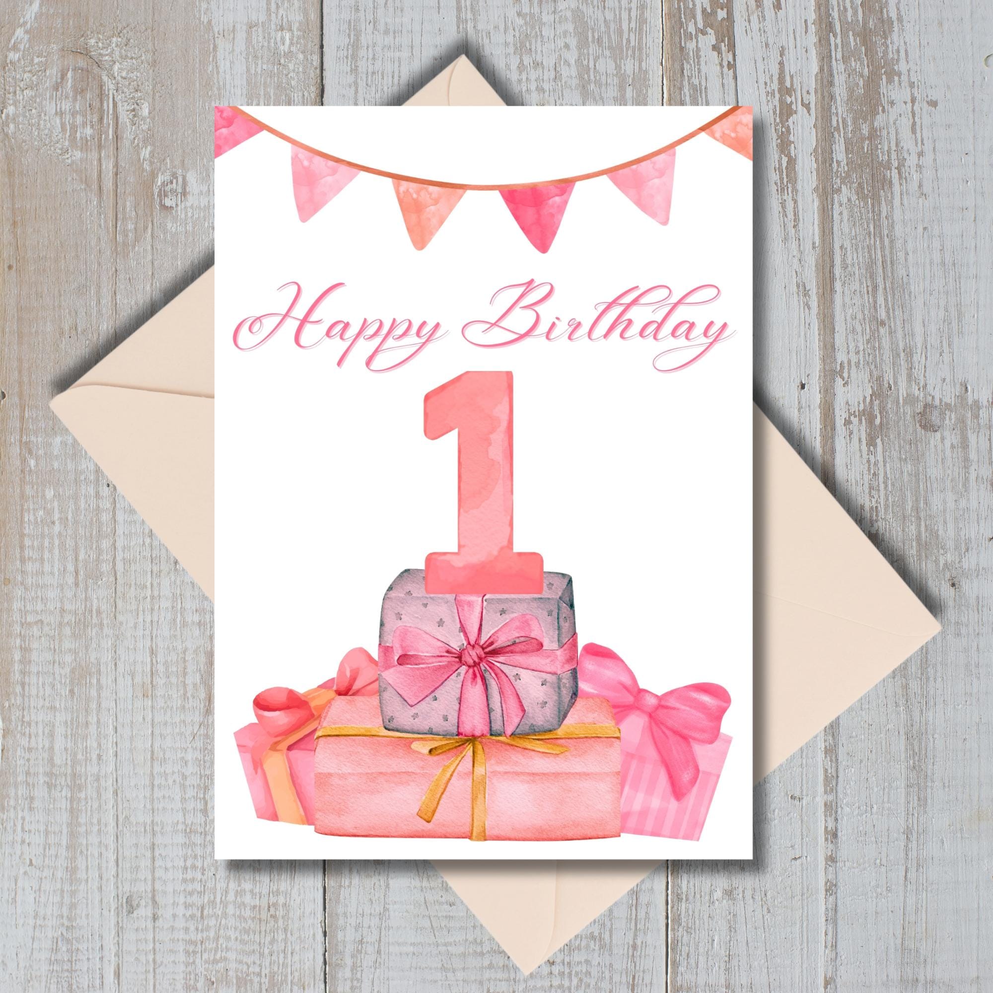 Printable 1st Birthday Card Baby Girl Birthday Card Downloadable ...