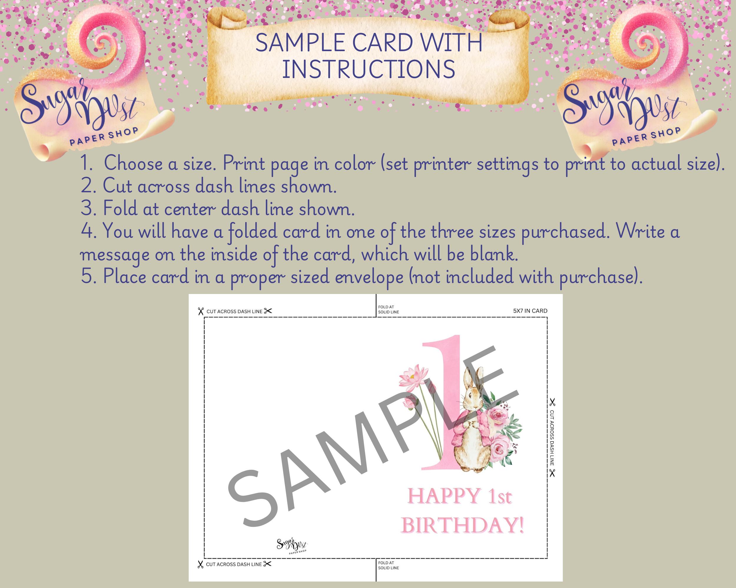 Printable 1st Birthday Card | Bunny Birthday Card | Baby Girl | Cute ...