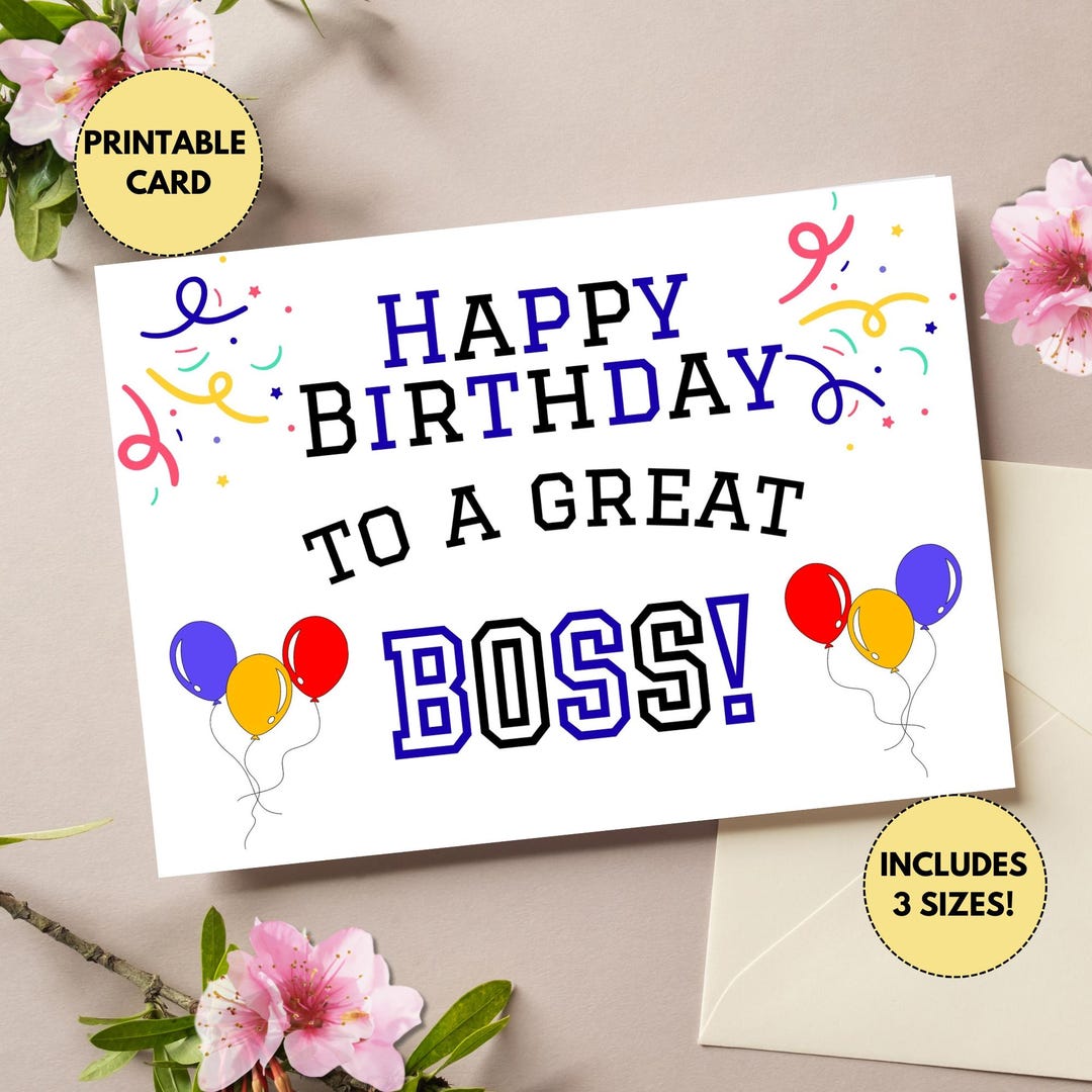 Printable Boss Birthday Card | Manager Birthday Card | Instant Download ...