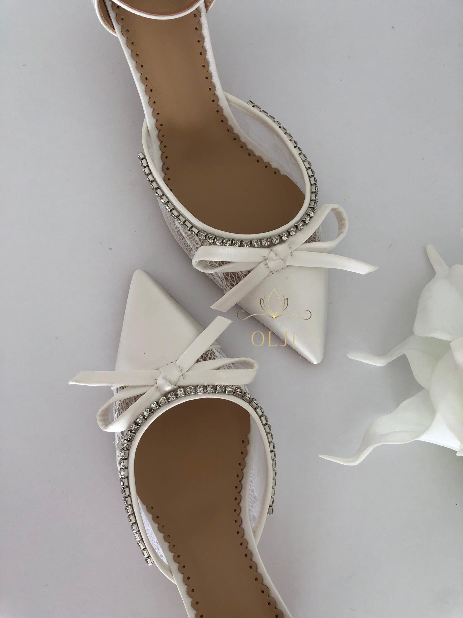 Wedding Satin Lace Shoes With Bow for Bride, Wedding Heels, Wedding ...