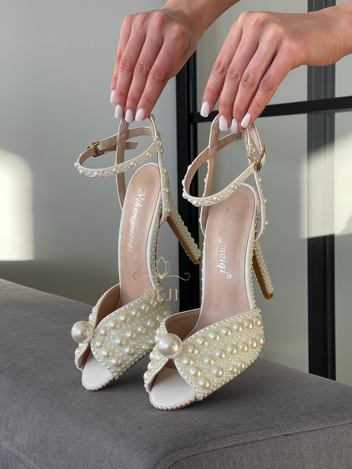 White Pearl Bridal Sandals, Wedding Pearl Shoes, for Bride Bridesmaid ...