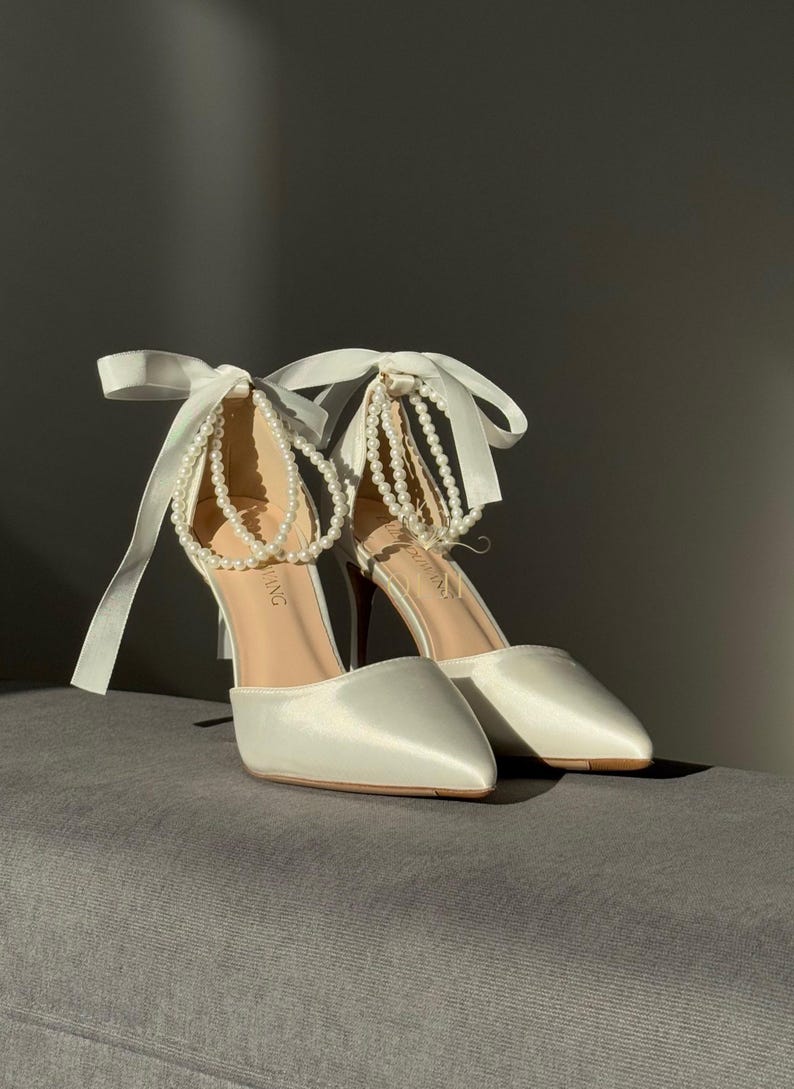 6in1 Bride Heels With Removable Brooch – Pearl Wedding Shoes With ...