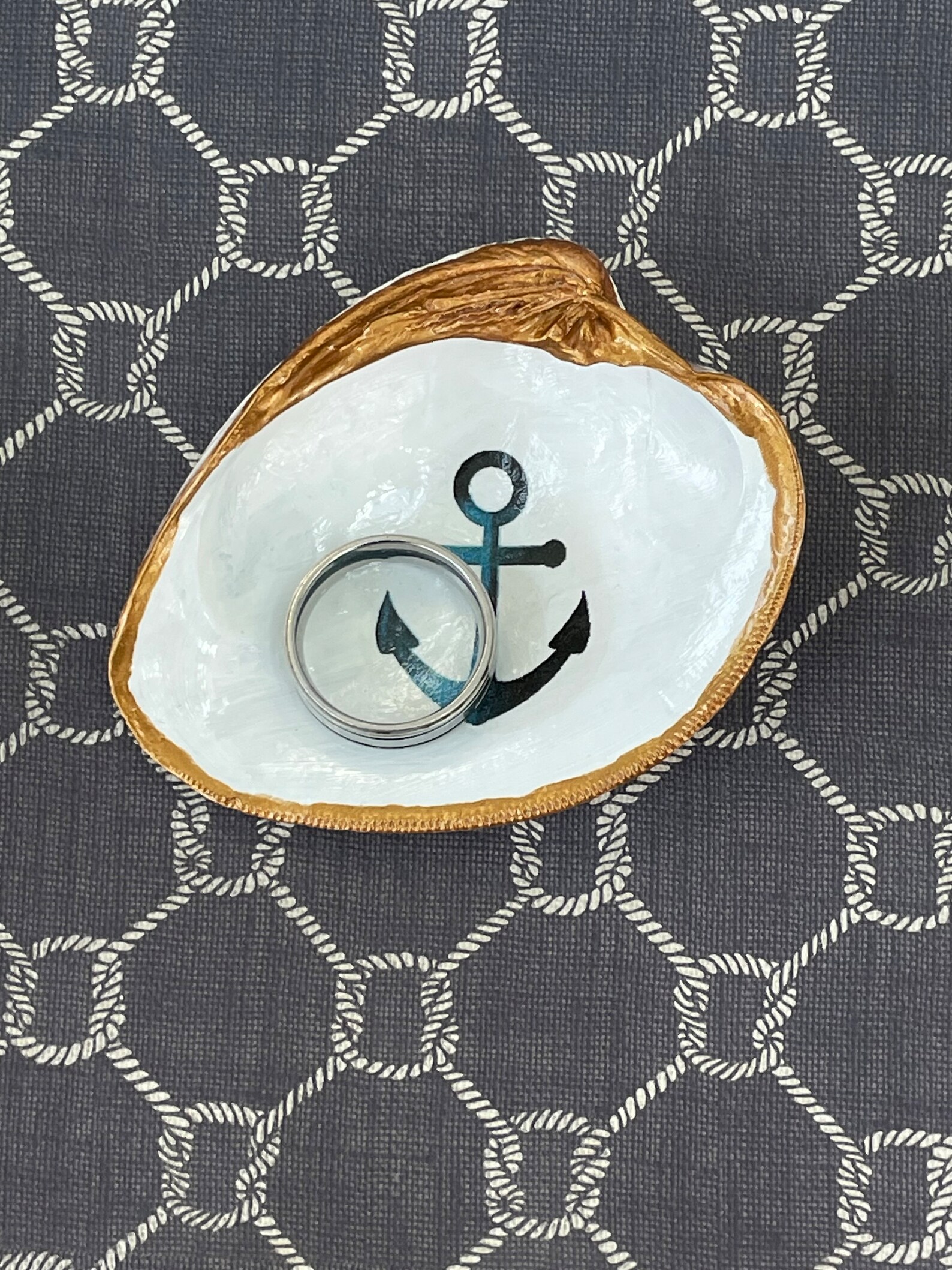 Navy Blue Anchor Clam Shell Ring Dish - Etsy