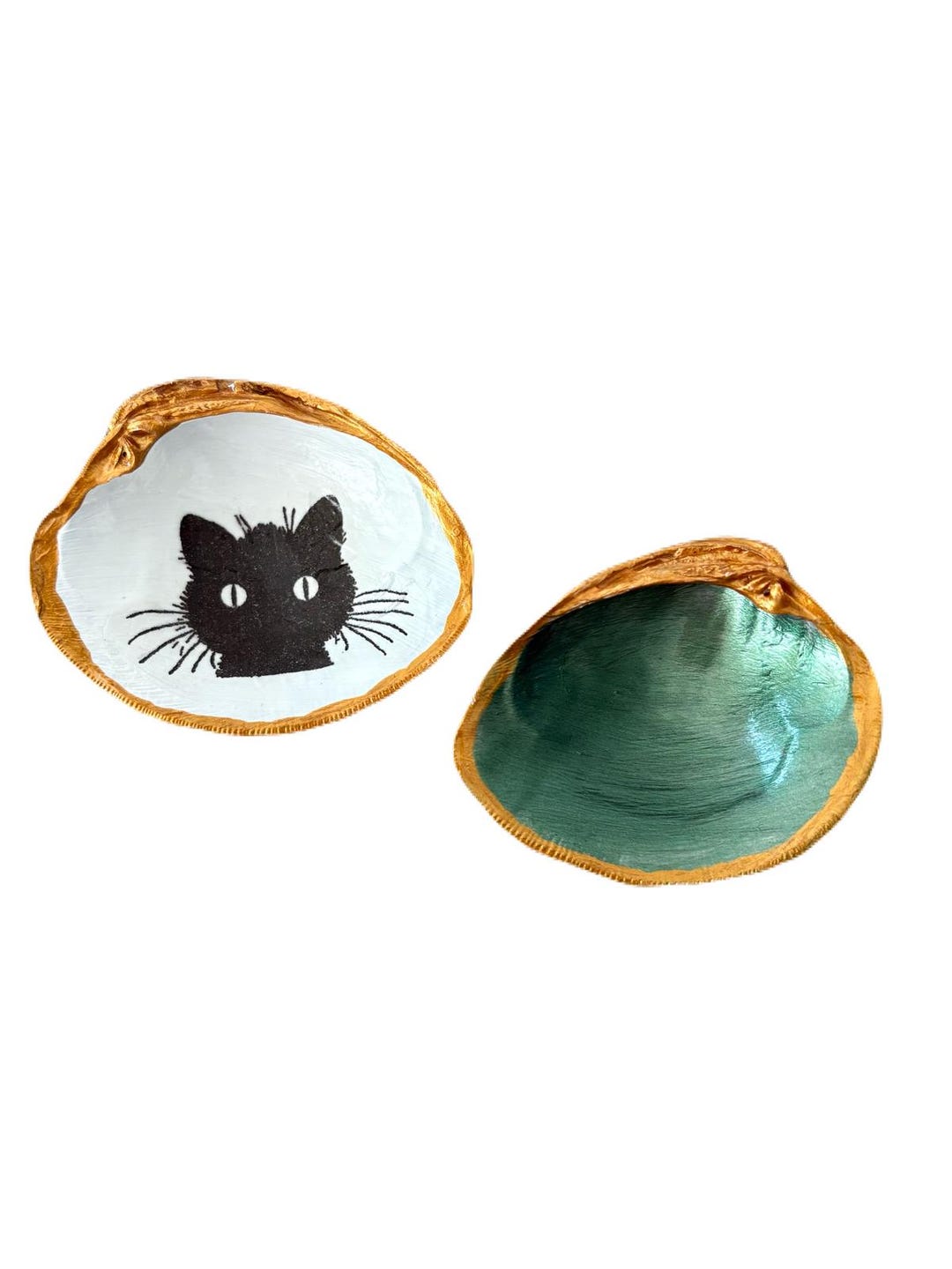 Two Fall Clam Shell Ring Dishes, Black Cat Ring Dishdec - Etsy