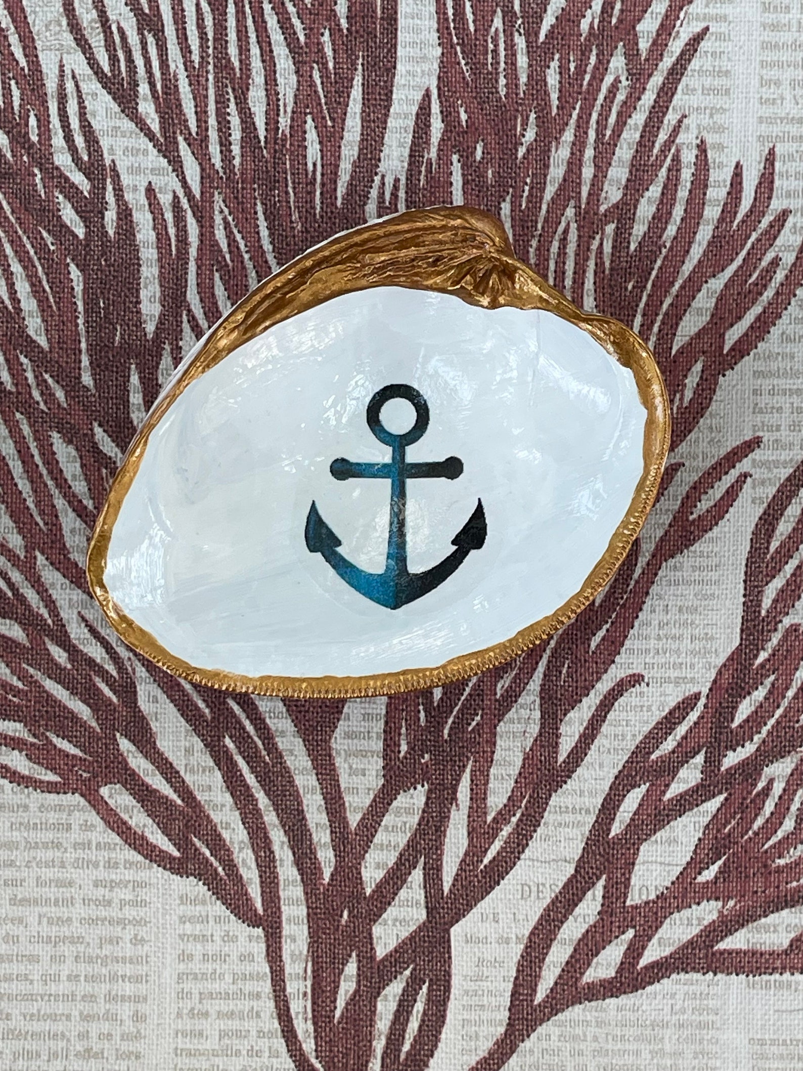 Navy Blue Anchor Clam Shell Ring Dish - Etsy