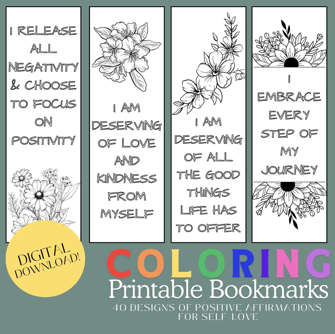 Coloring Bookmarks With Positive Affirmations for Self-love - Etsy