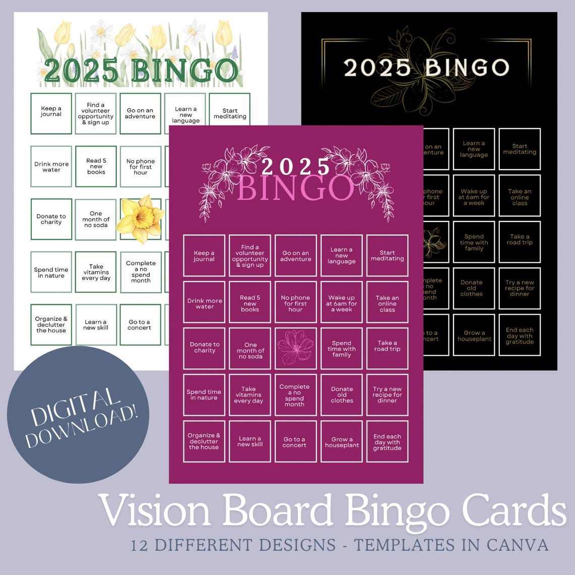 Vision Board Bingo Cards Templates for 2025 - Etsy