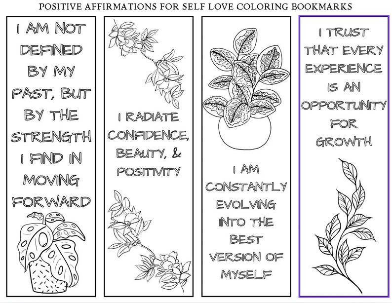 Coloring Bookmarks With Positive Affirmations for Self-love - Etsy