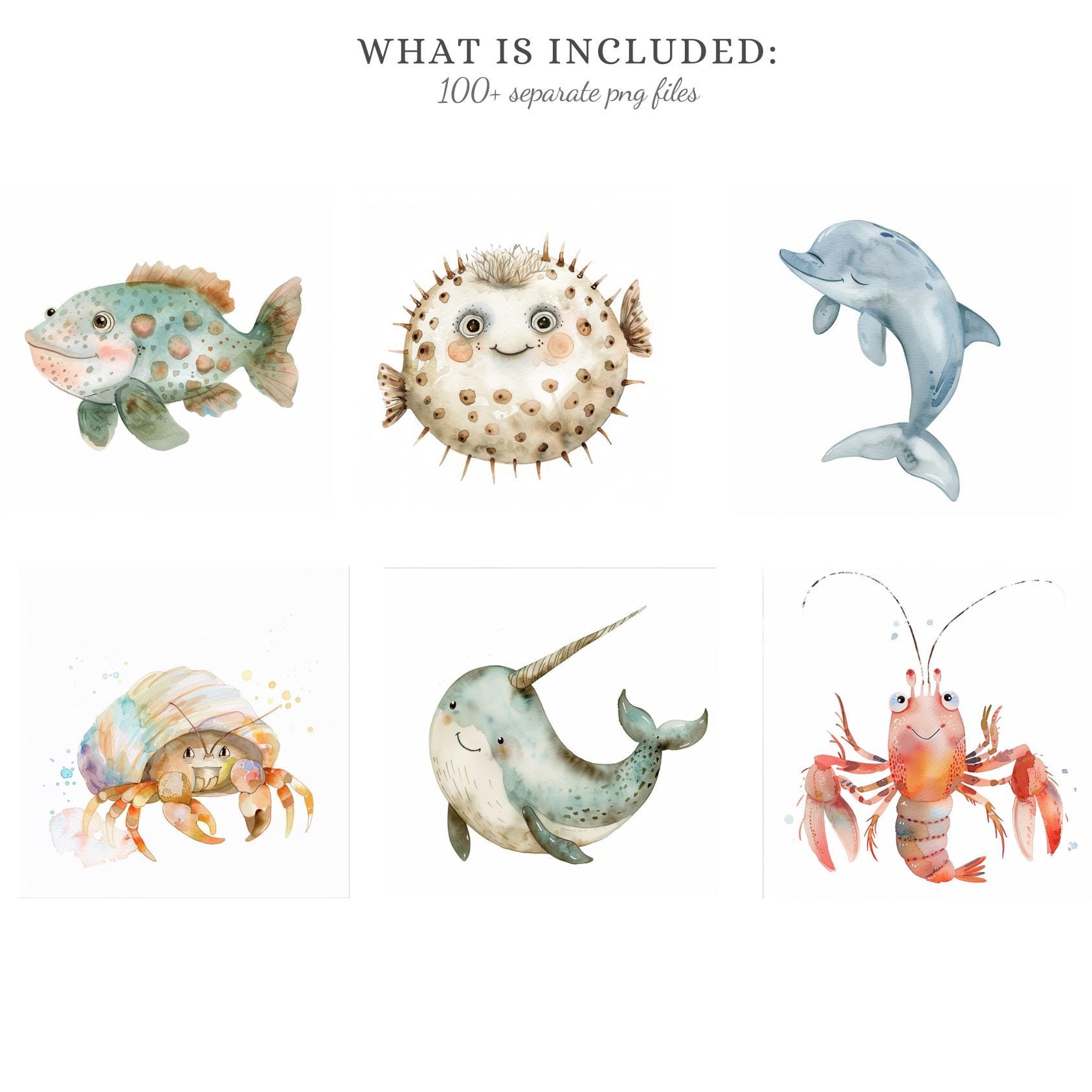 Ocean Animal Clipart Bundle | Cute Watercolor Sea Creatures ...
