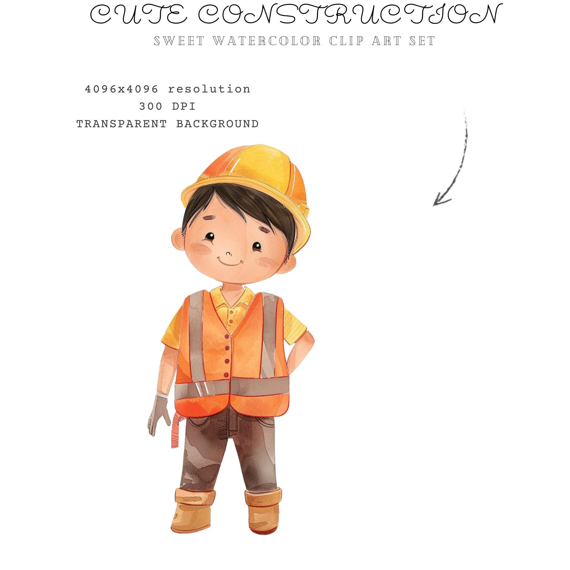 Construction Watercolor Clipart Bundle Cute Builders, Machinery ...