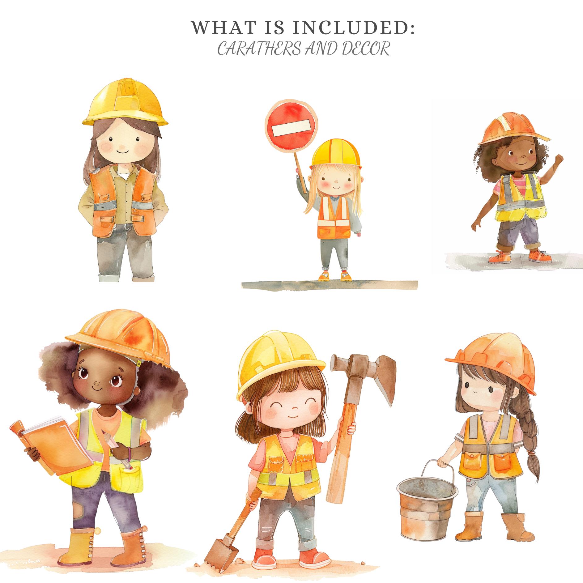 Construction Watercolor Clipart Bundle Cute Builders, Machinery ...