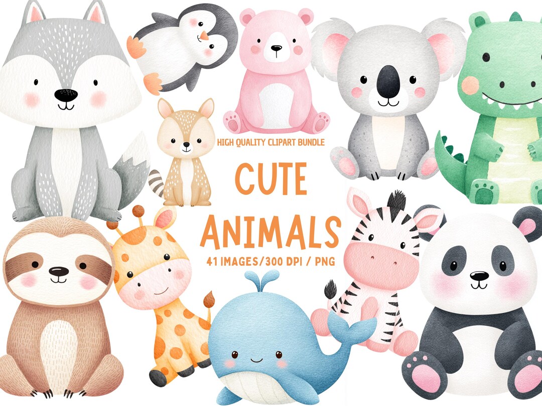 Adorable Cute Animal Clipart Bundle PNG | High Quality 300 DPI Digital ...