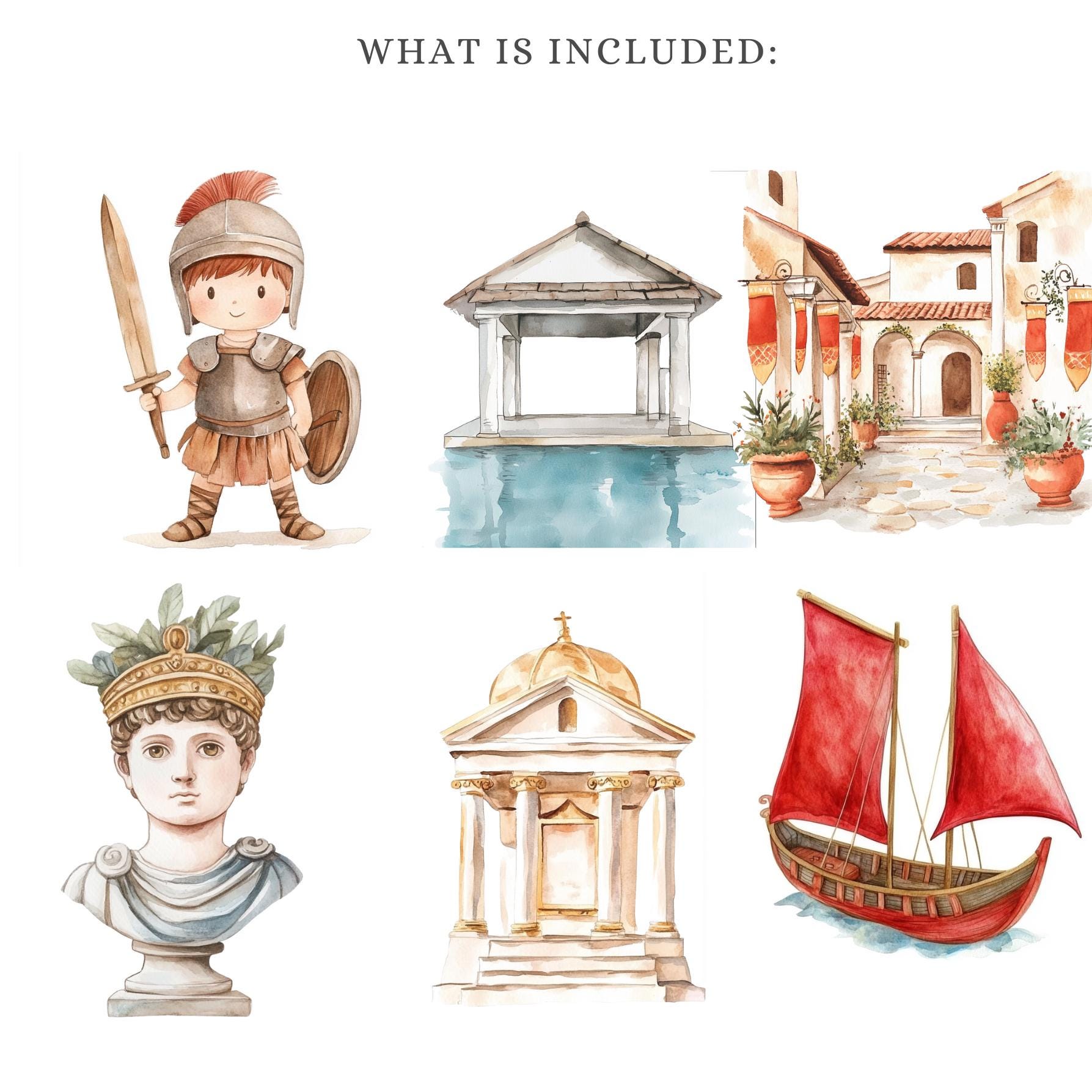 Roman Empire Watercolor Clipart | Ancient Rome PNG, Historical Graphics ...