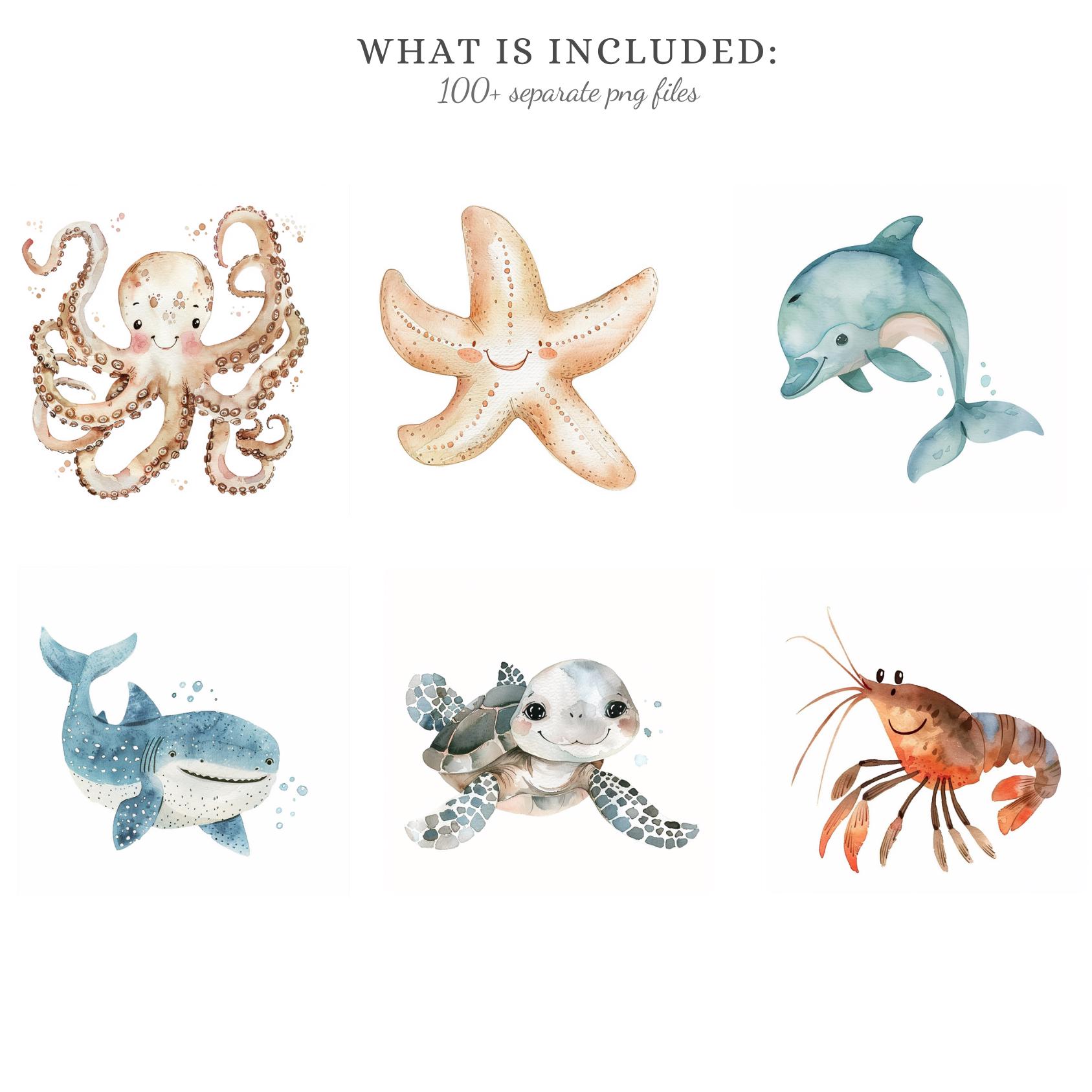 Ocean Animal Clipart Bundle | Cute Watercolor Sea Creatures ...