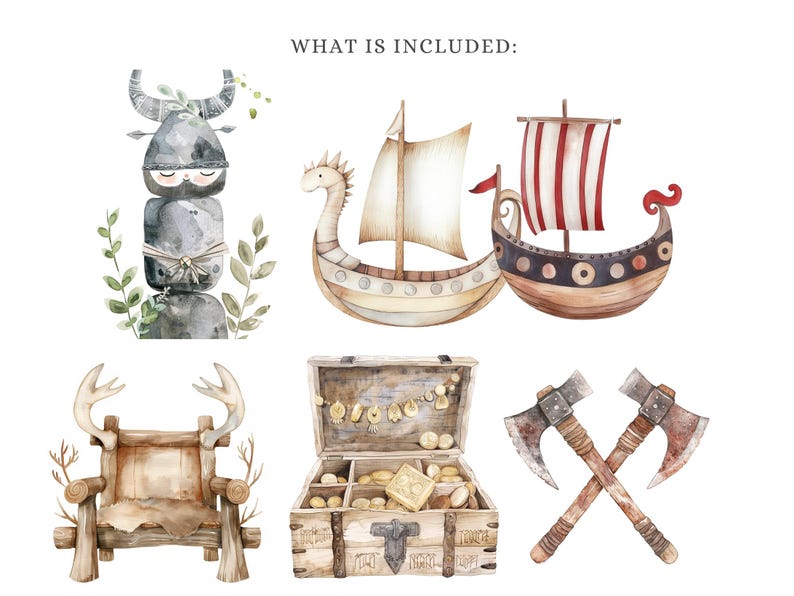 Cute Viking Watercolor Clipart Set | Hand Painted Nordic Characters ...