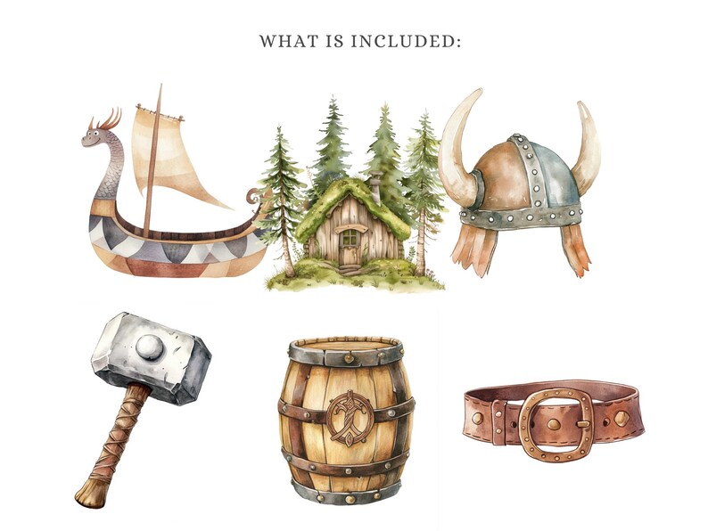 Cute Viking Watercolor Clipart Set | Hand Painted Nordic Characters ...