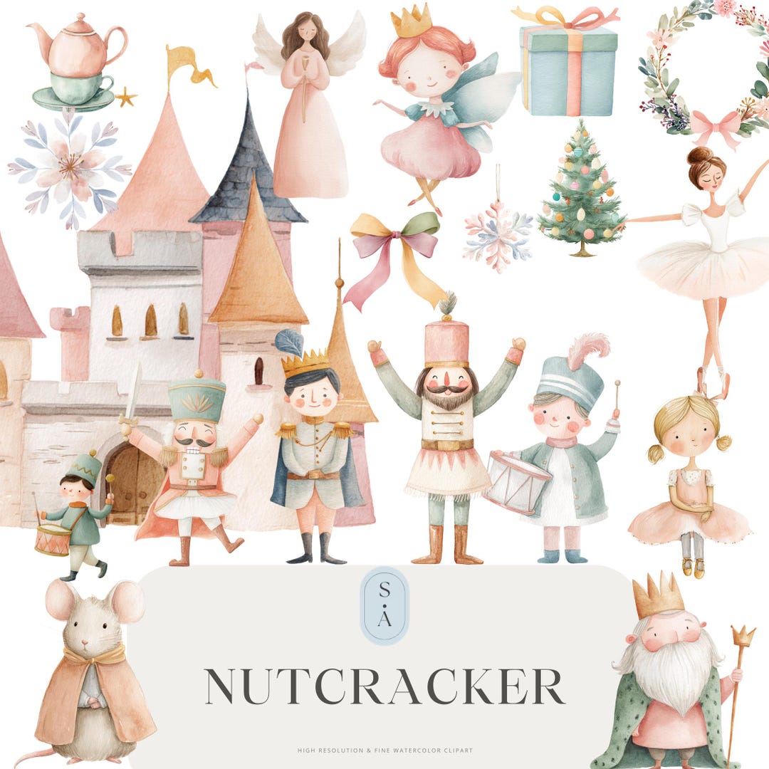 Nutcracker Watercolor Clipart Set, Pastel Ballet Holiday PNG, Christmas ...