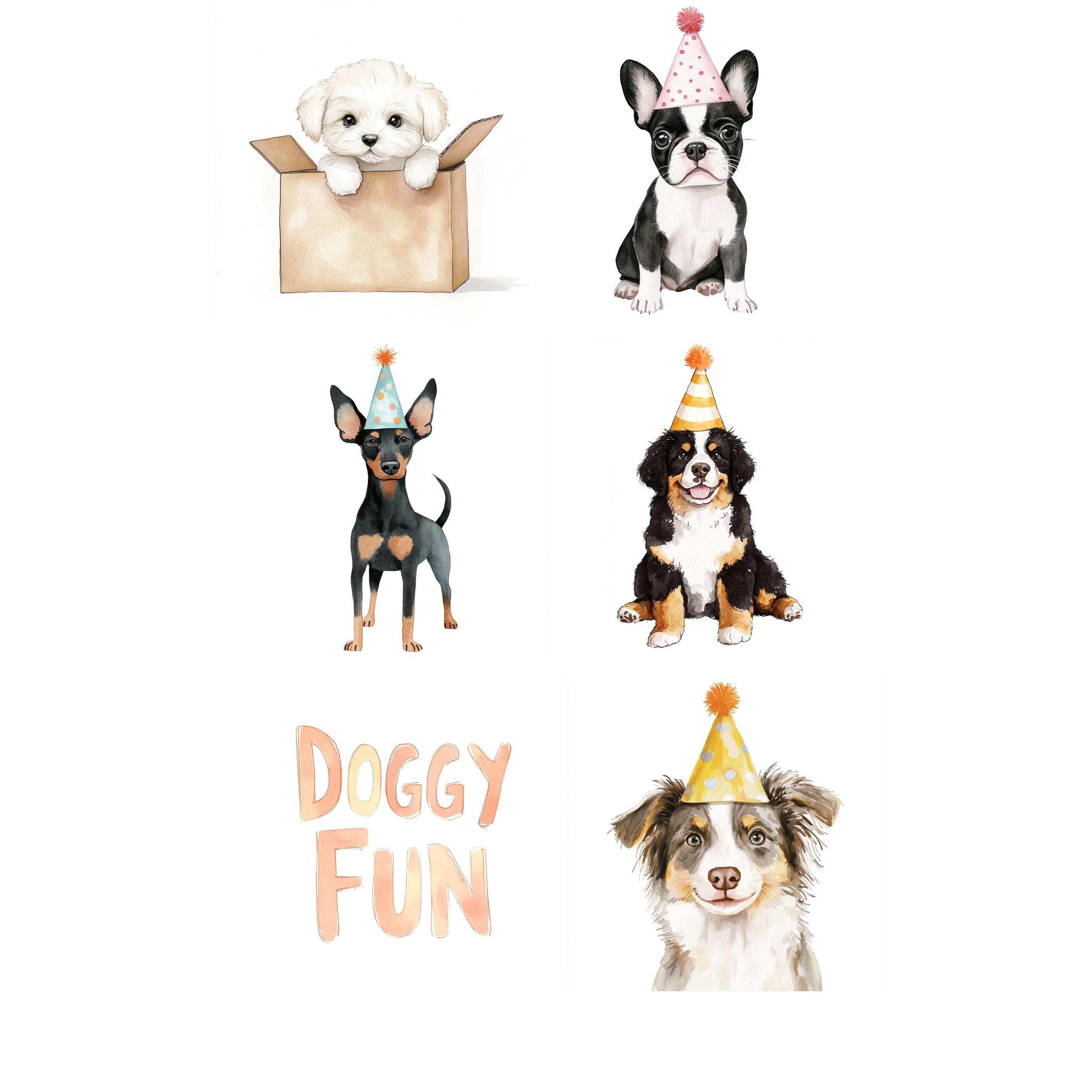 Watercolor Dog Birthday Clipart Bundle, Cute Puppy Party Illustrations ...