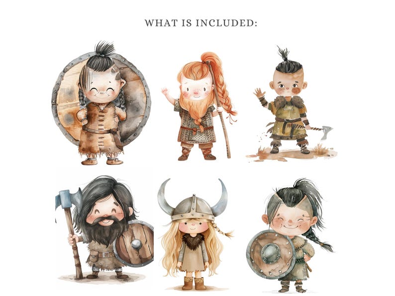 Cute Viking Watercolor Clipart Set | Hand Painted Nordic Characters ...