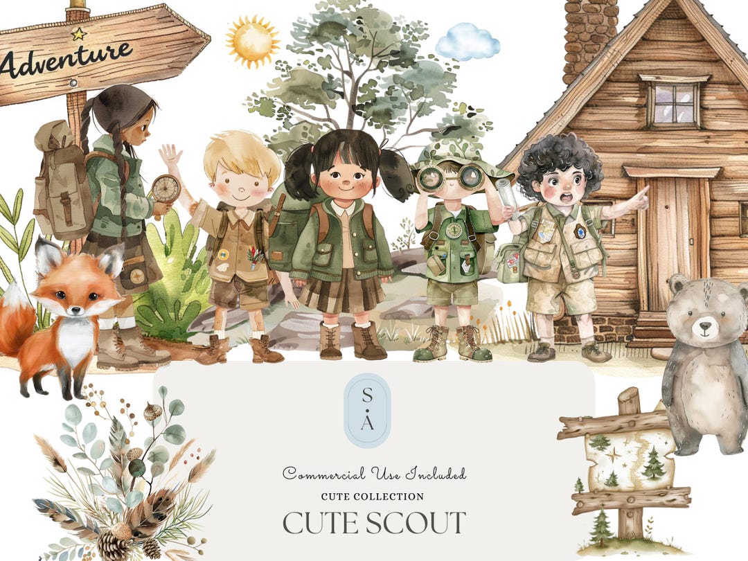 Cute Scout Watercolor Clipart Bundle | Forest Adventure Kids, Camping ...