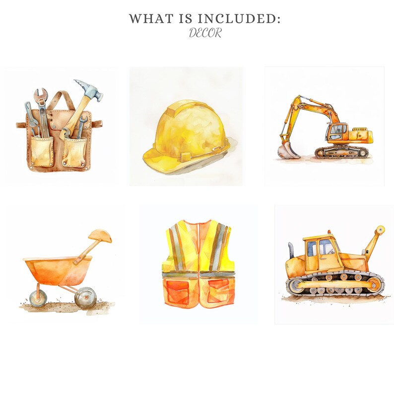 Construction Watercolor Clipart Bundle Cute Builders, Machinery ...