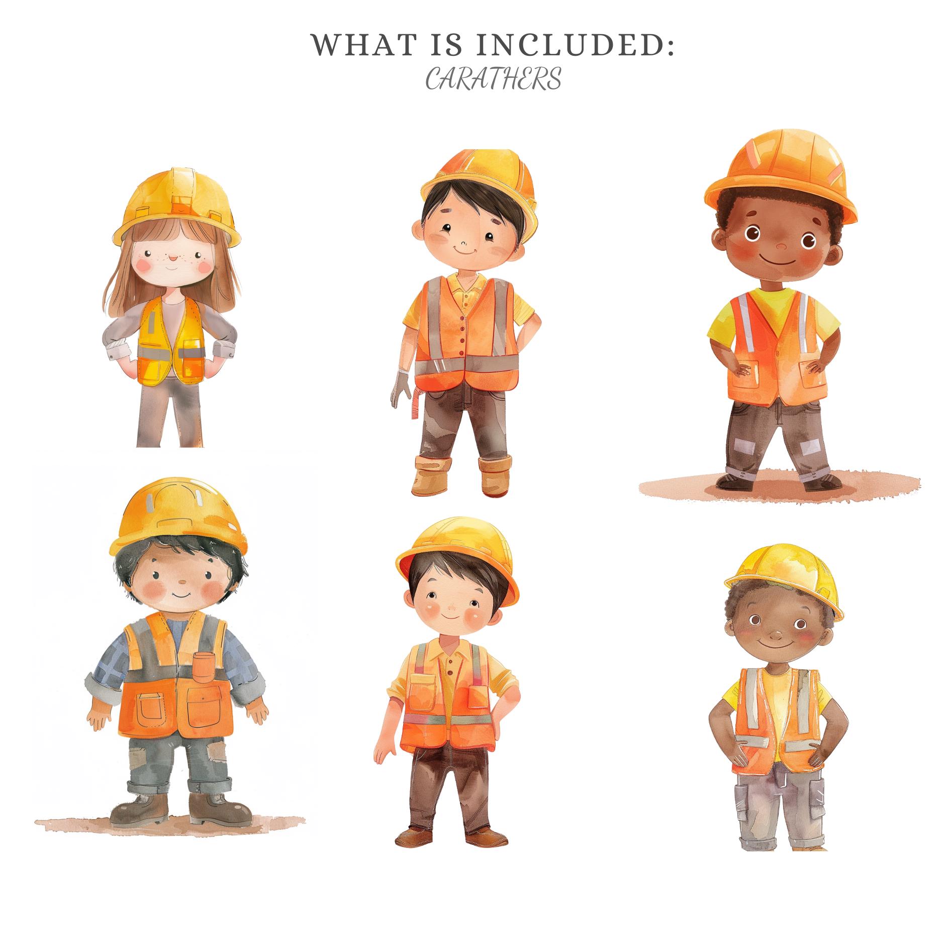 Construction Watercolor Clipart Bundle Cute Builders, Machinery ...