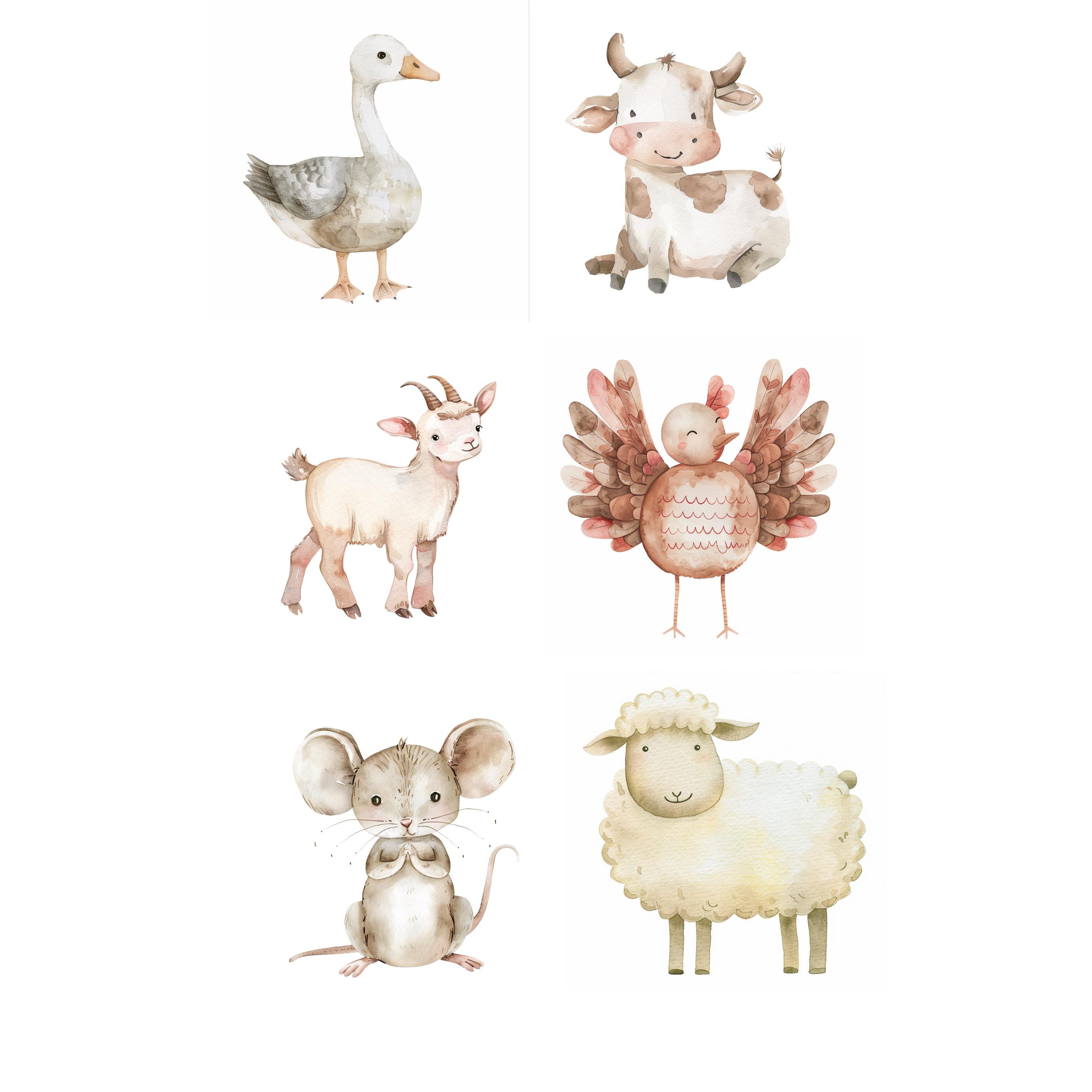 Watercolor Farm Animals Clipart Bundle, Cute Farm Animal Illustrations ...
