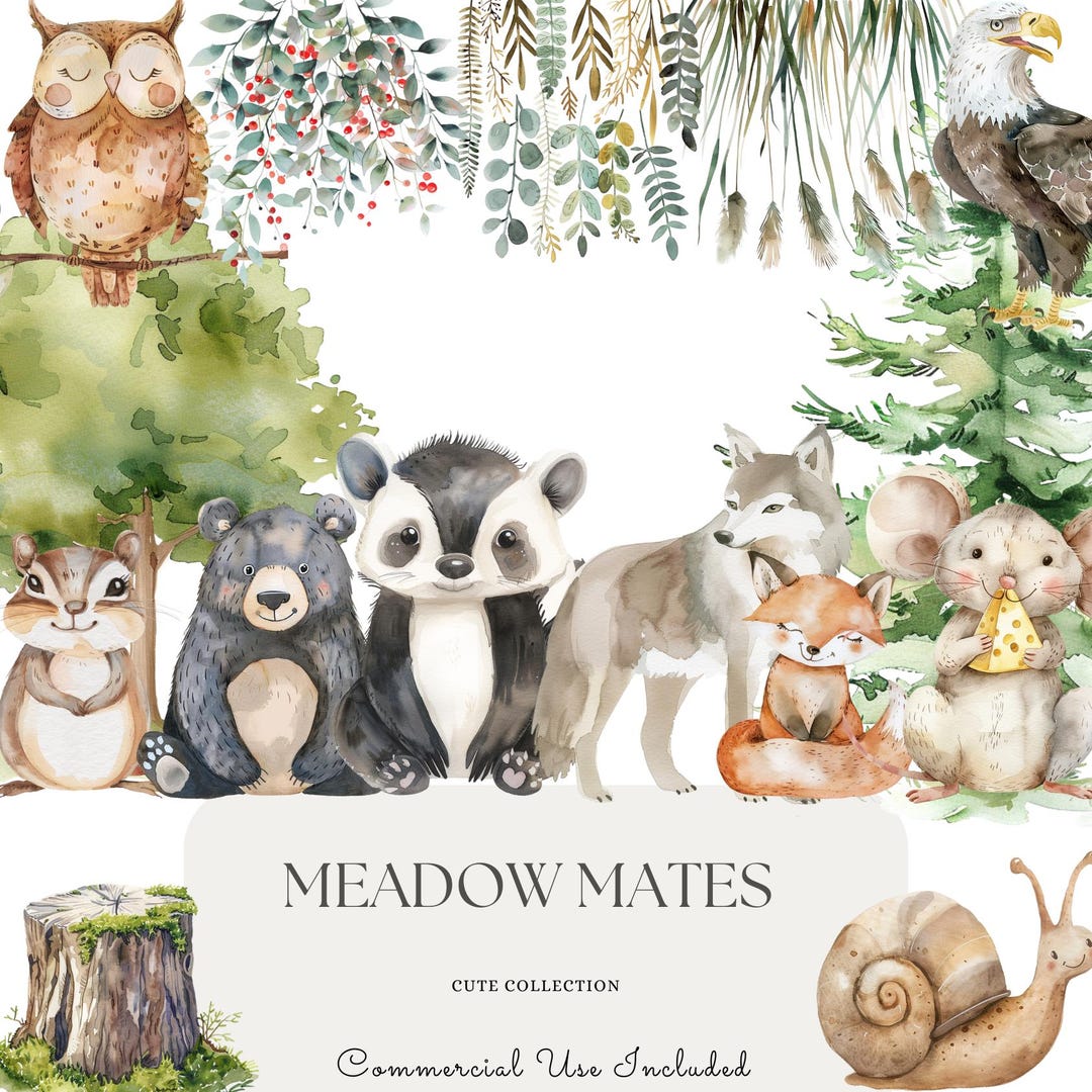 Woodland Animal Clipart Bundle | Cute Forest Creatures Watercolor Set ...