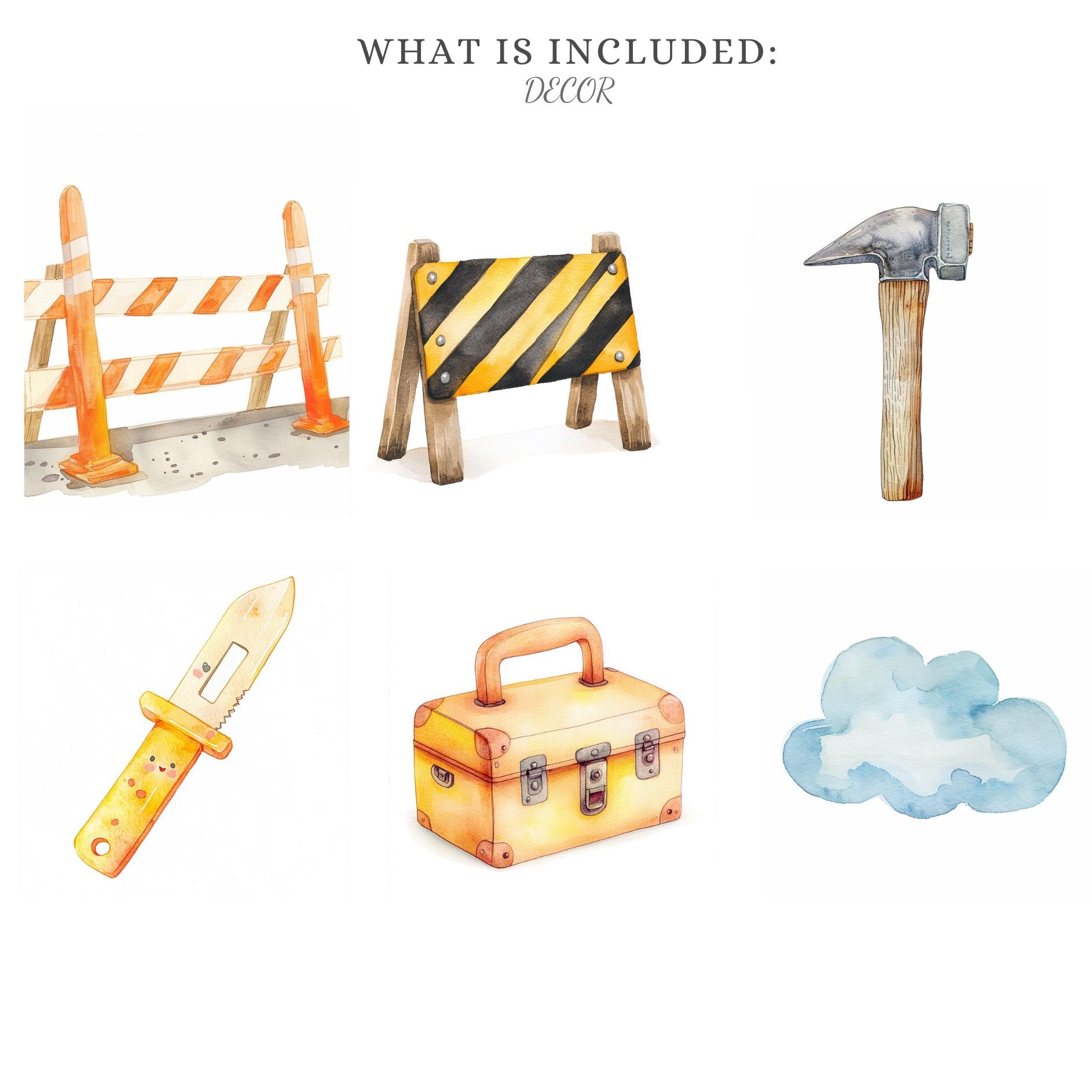 Construction Watercolor Clipart Bundle Cute Builders, Machinery ...