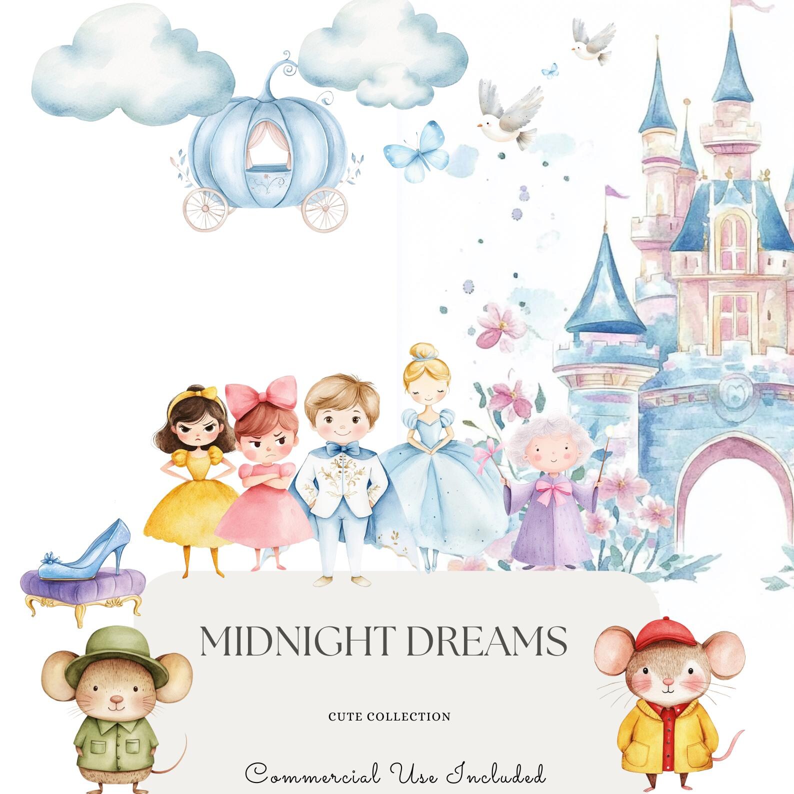 Princess Midnight Watercolor Clipart Set | Commercial Use | DIY Party ...