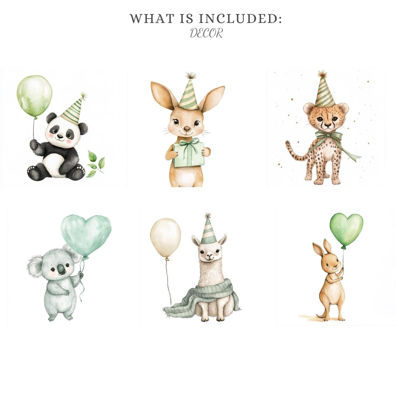 Safari Birthday Watercolor Clipart Set - Cute Jungle Animals, Balloons ...