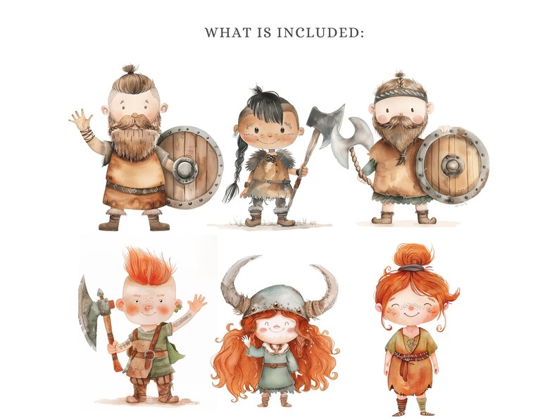 Cute Viking Watercolor Clipart Set | Hand Painted Nordic Characters ...