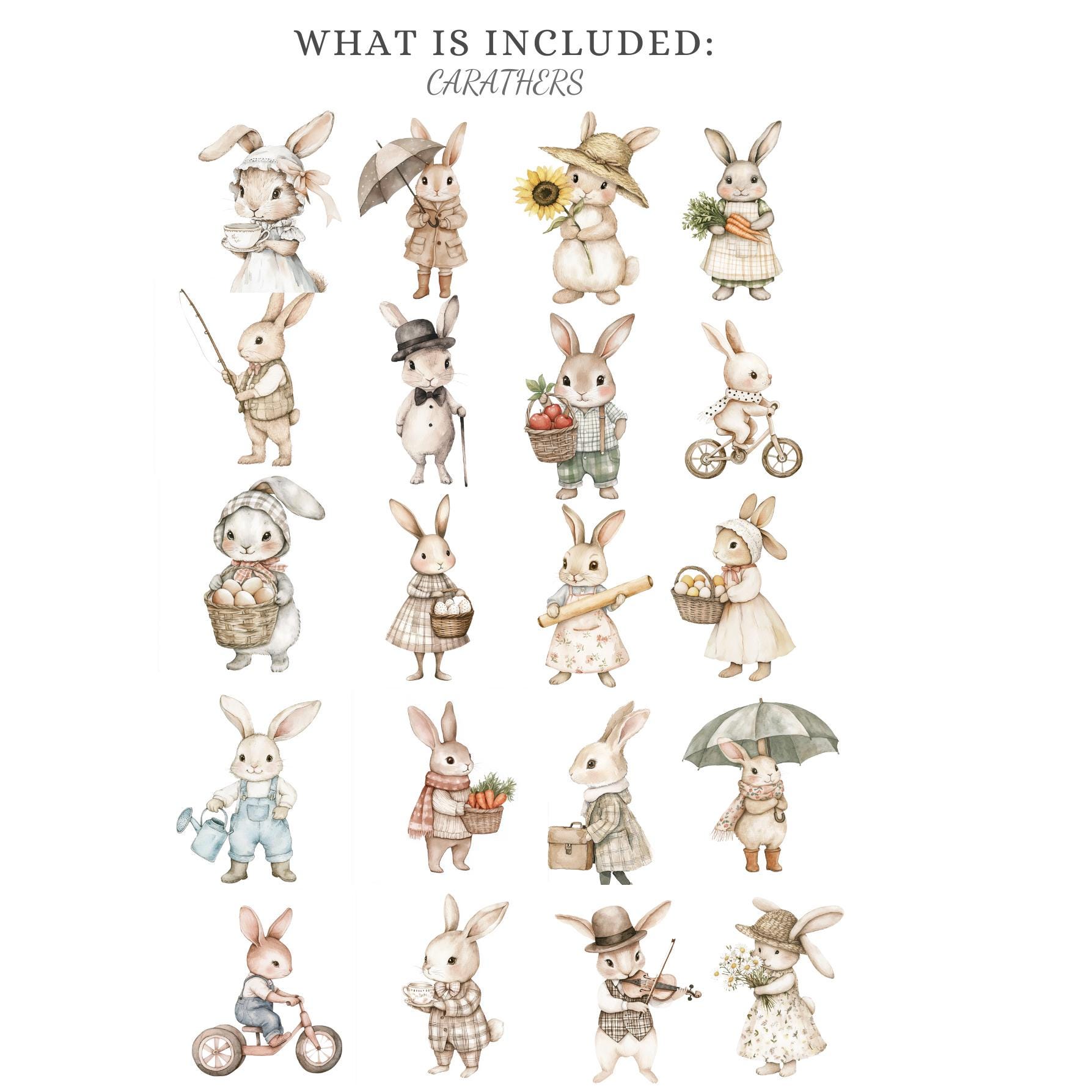 Vintage Bunny Clipart Collection - Watercolor Spring Rabbits ...