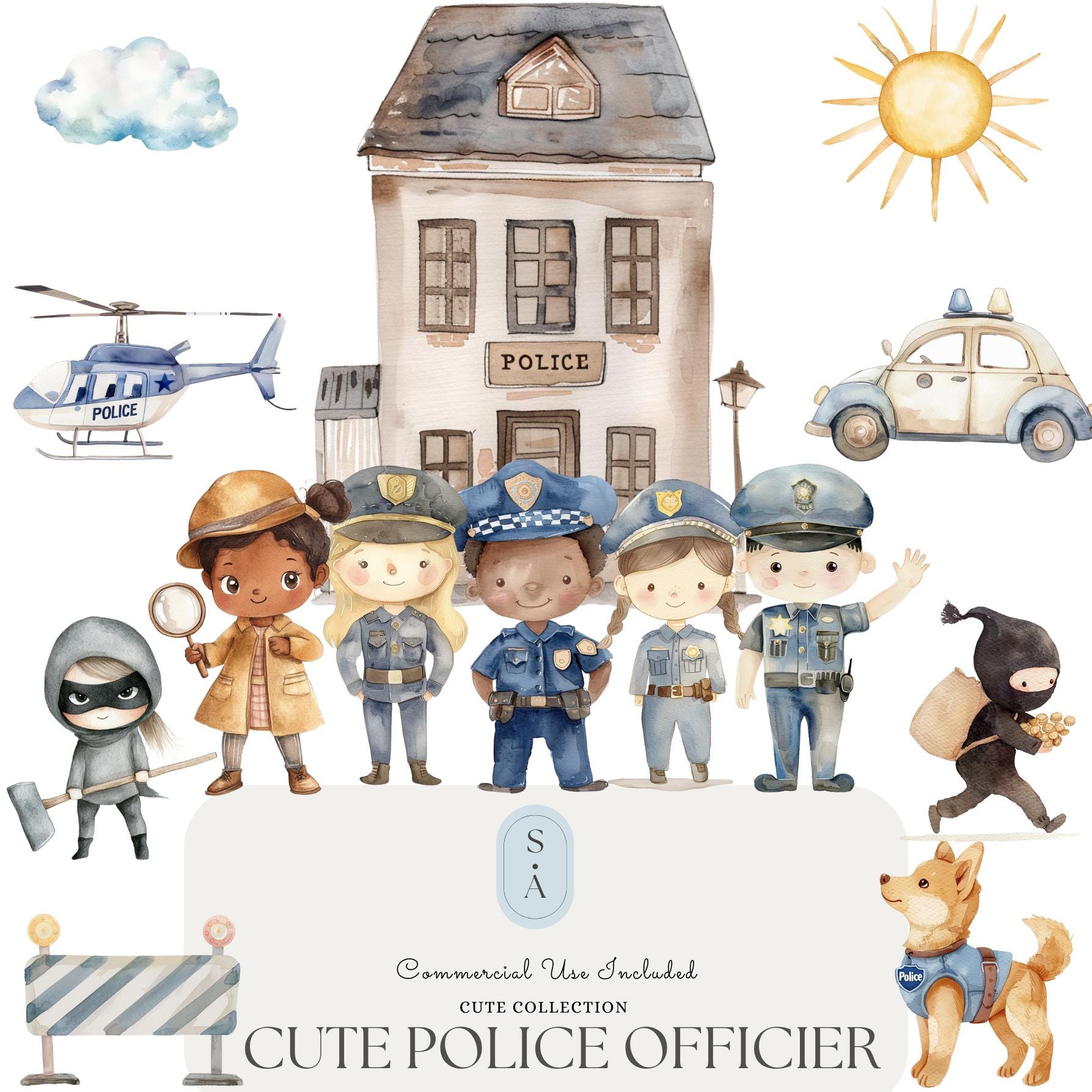 Cute Police Officer Watercolor Clipart Bundle | Adorable Police ...