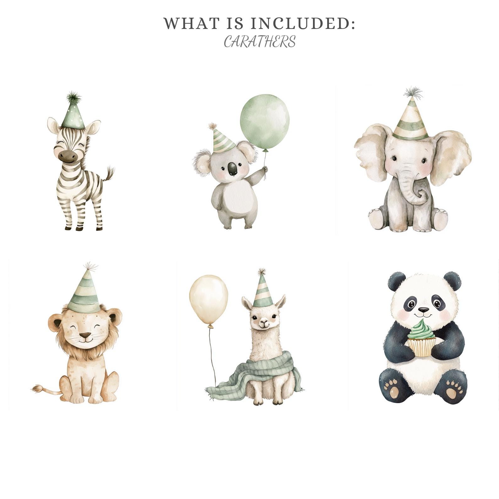 Safari Birthday Watercolor Clipart Set - Cute Jungle Animals, Balloons ...