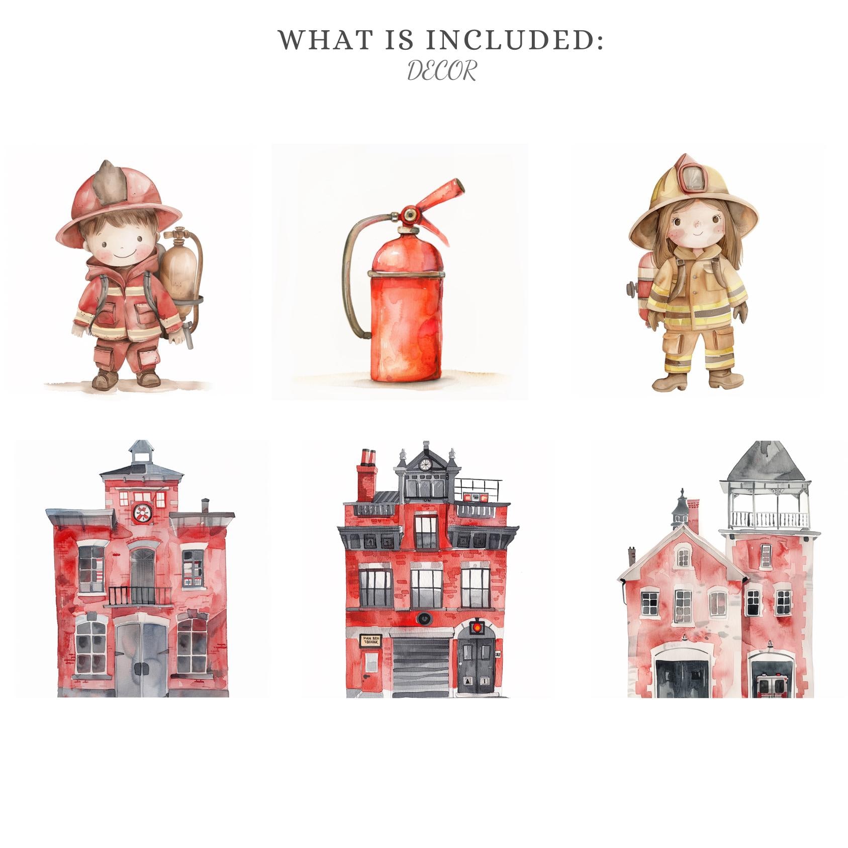 Cute Firefighters Watercolor Clipart Bundle | Adorable Fire Truck ...