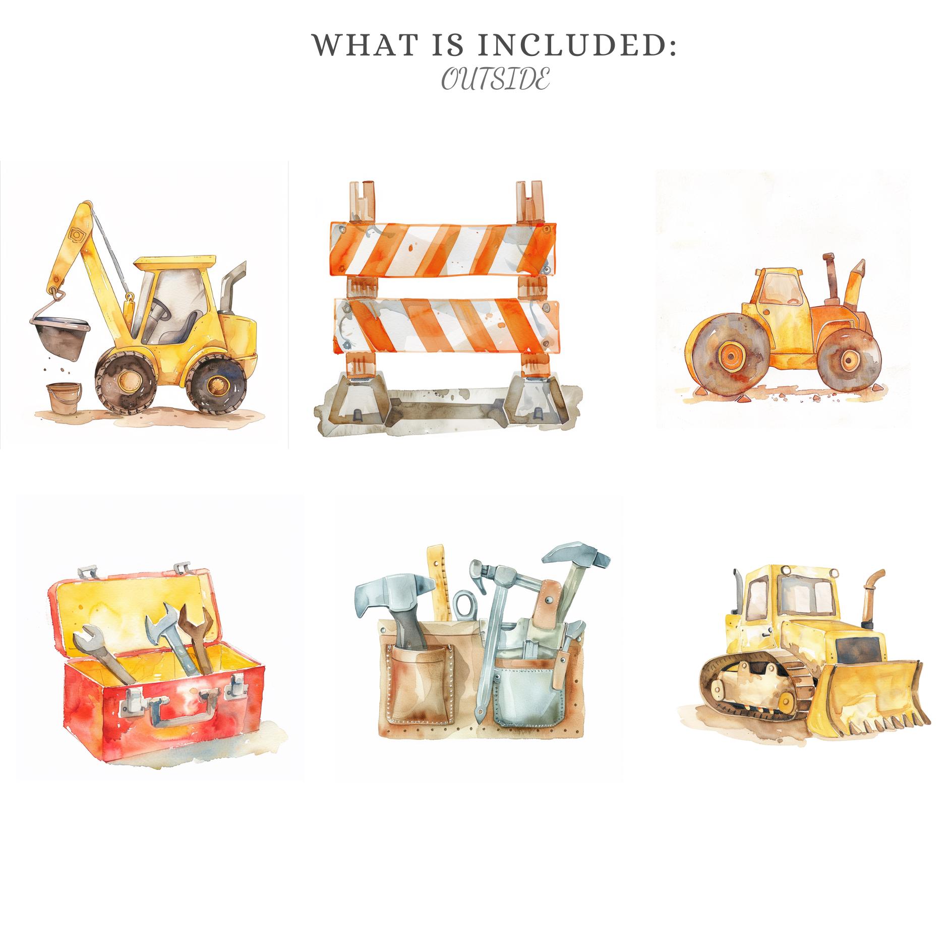 Construction Watercolor Clipart Bundle Cute Builders, Machinery ...