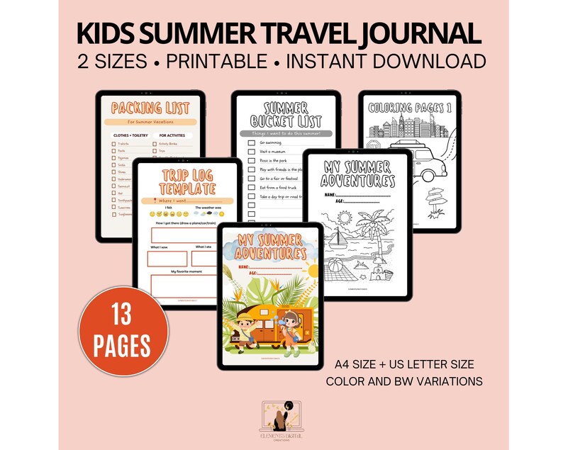 Kids Summer Travel Journal: Road Trip Activity Book (printable) - Etsy