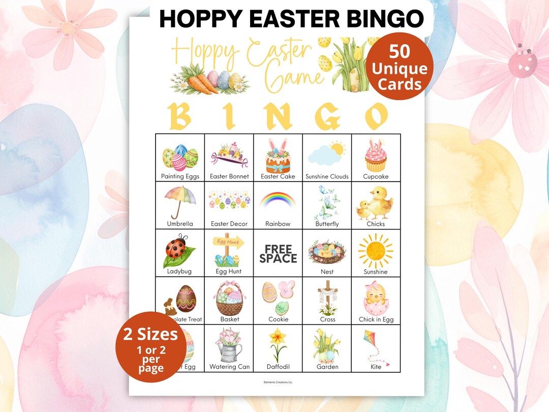 Easter Bingo Game, Family Easter Games Printable, 50 Unique Bingo Cards ...