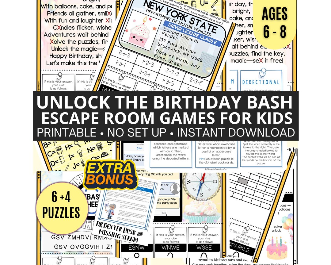 Birthday Escape Room Game, Printable Kids Party Activity, Birthday ...