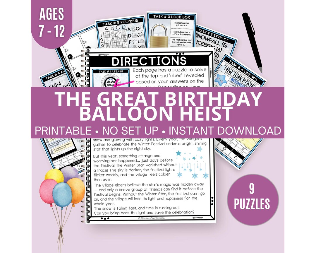 Birthday Escape Room Game: Printable Puzzle Adventure (ages 7-12) (PDF ...