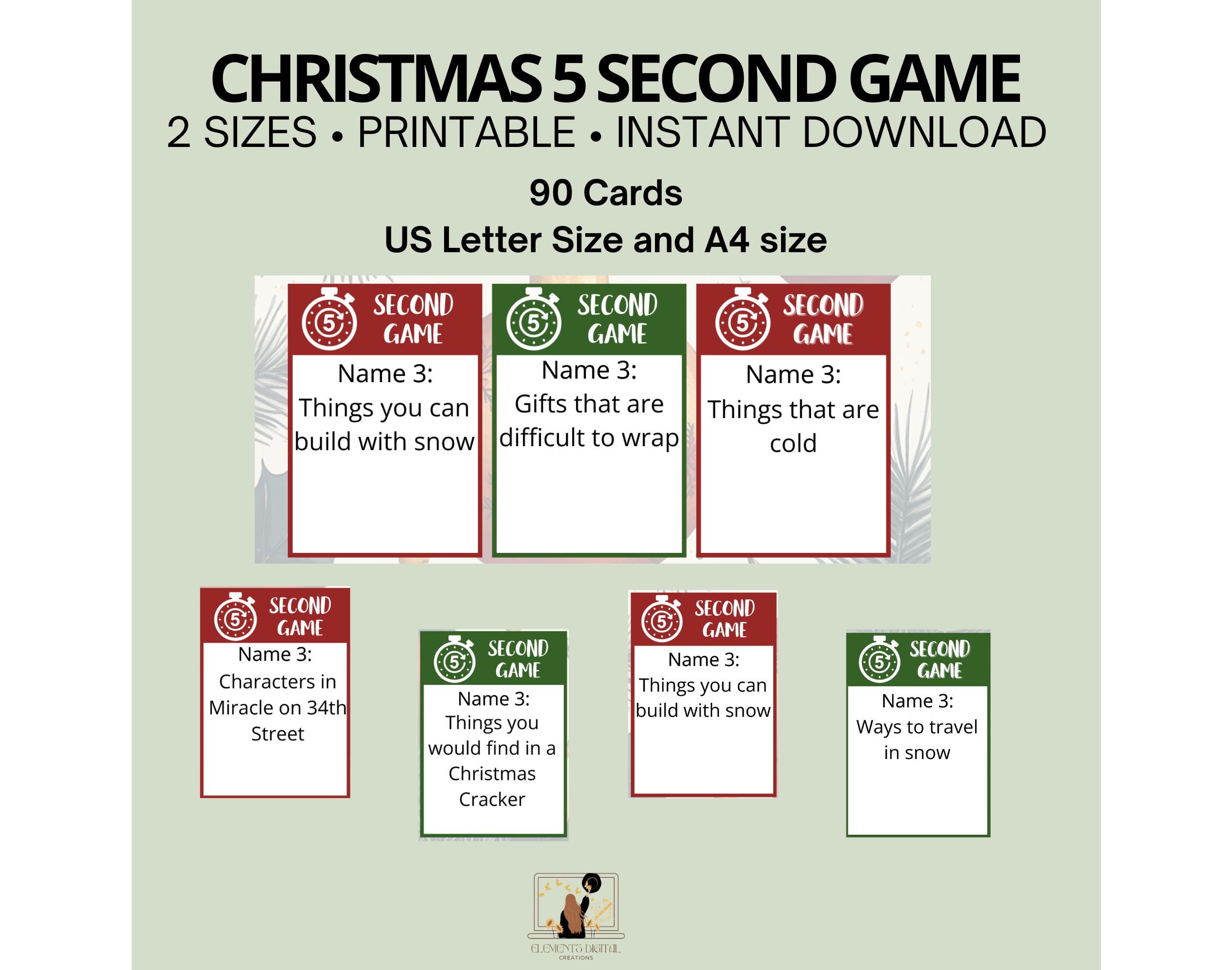 Christmas 5 Second Game Printable: Holiday Family Party (PDF Download ...