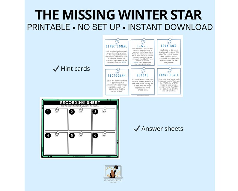 Winter Escape Room for Kids: Printable Puzzle Games (ages 7-12, PDF ...