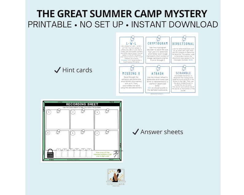 Summer Camp Escape Room Printable, Kids Printable Mystery Game, Summer ...