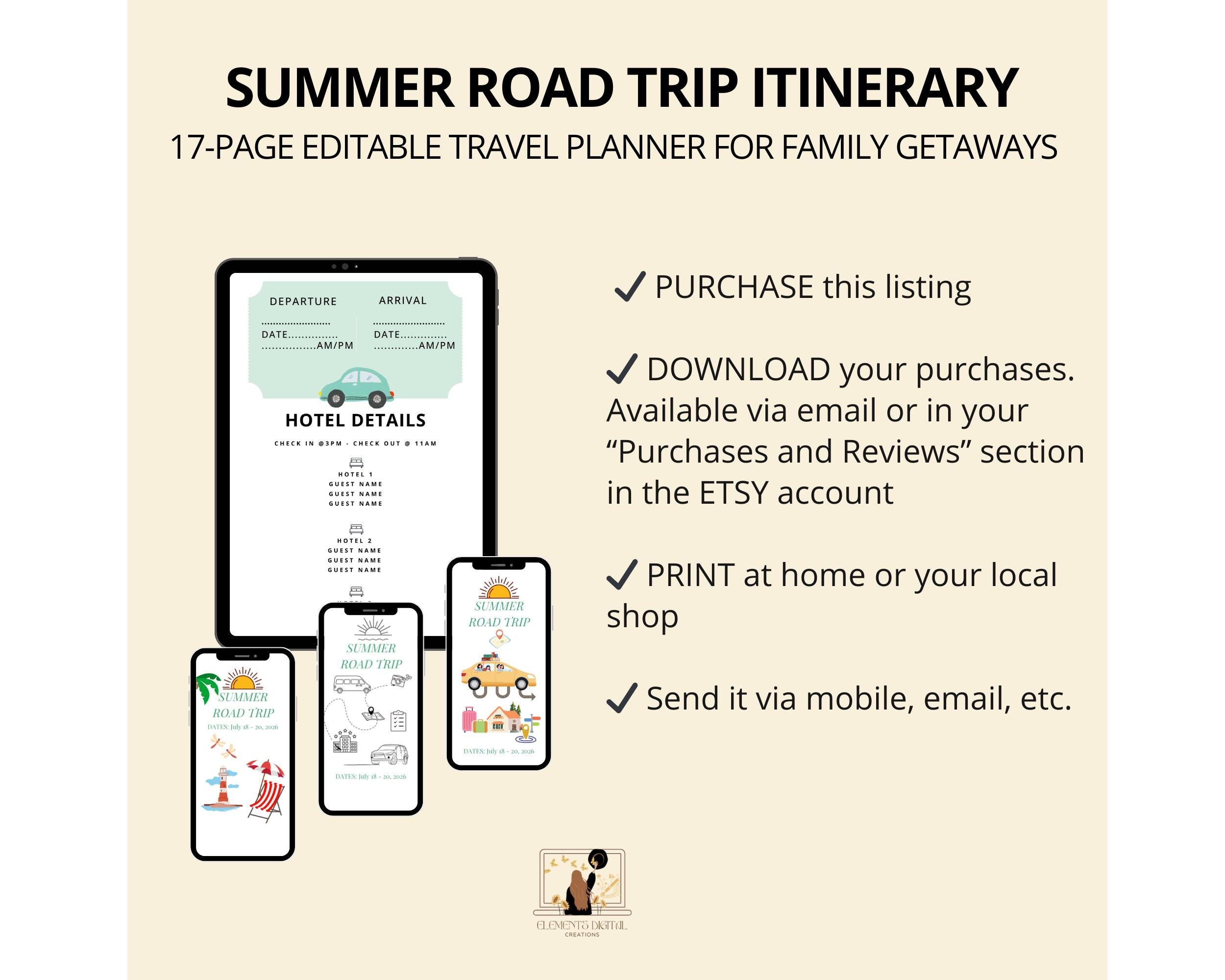 Animated Summer Road Trip Itinerary Template: Editable Canva Trip ...