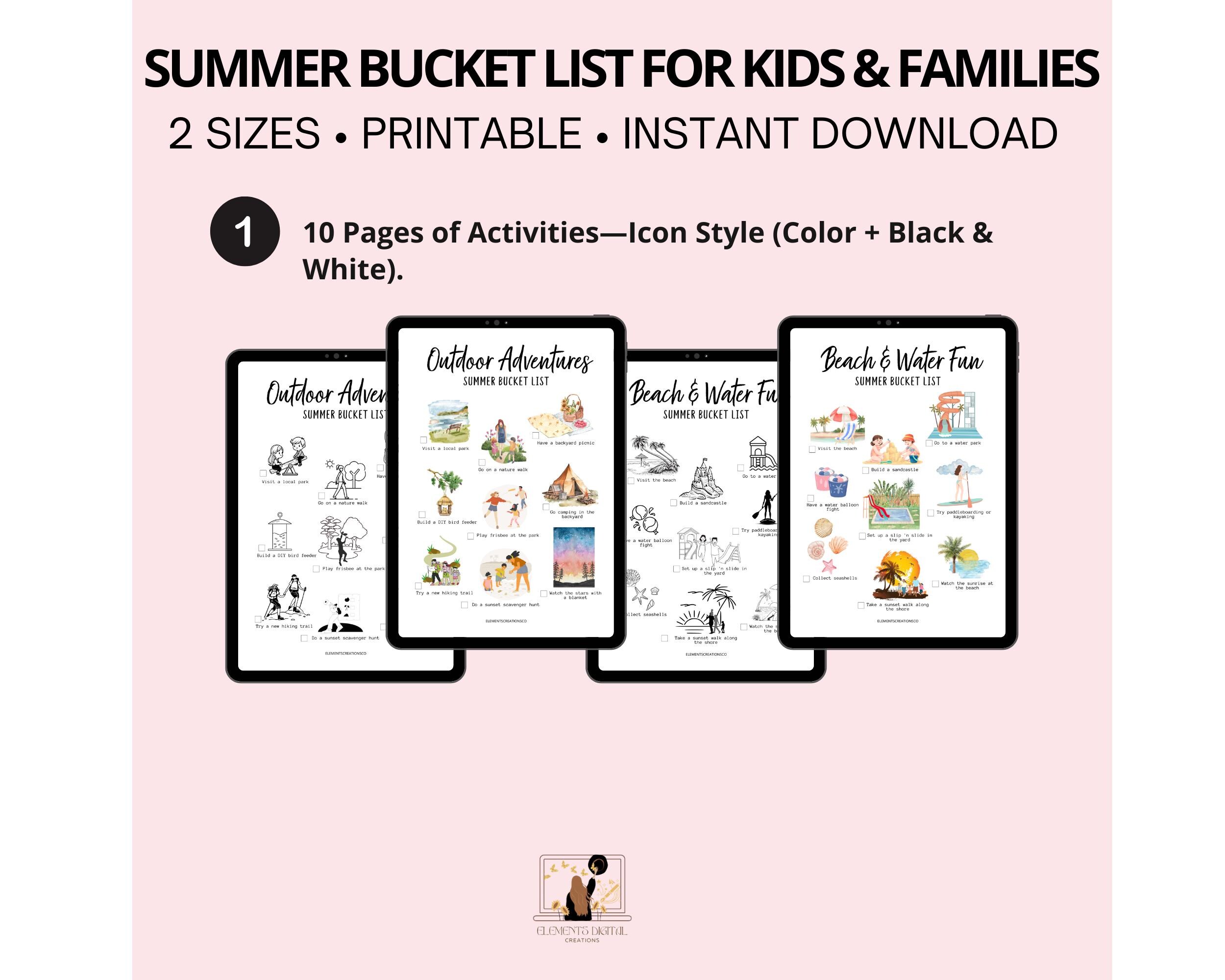 Summer Bucket List for Kids & Families, Summer Adventures Printable ...