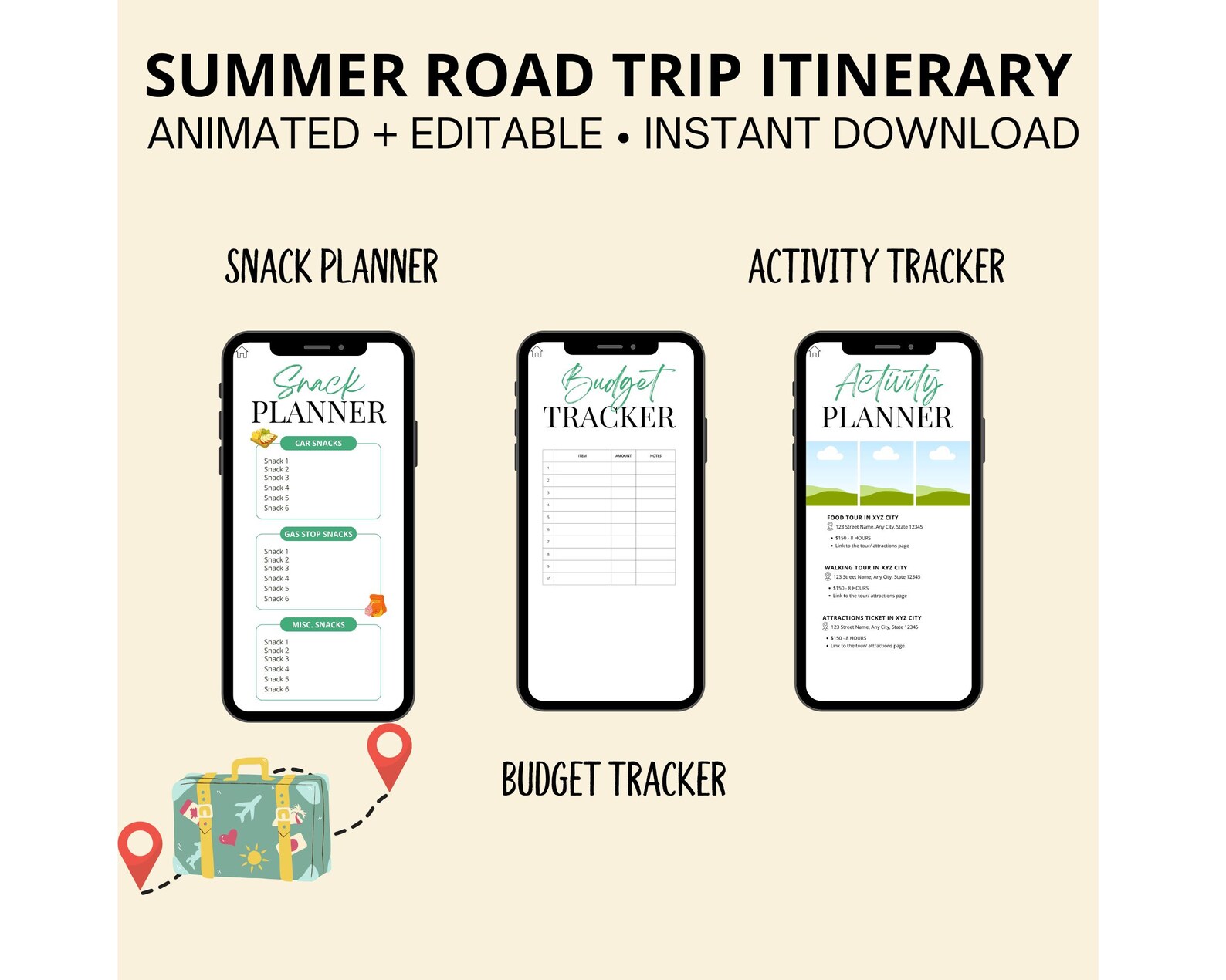 Animated Summer Road Trip Itinerary Template: Editable Canva Trip ...