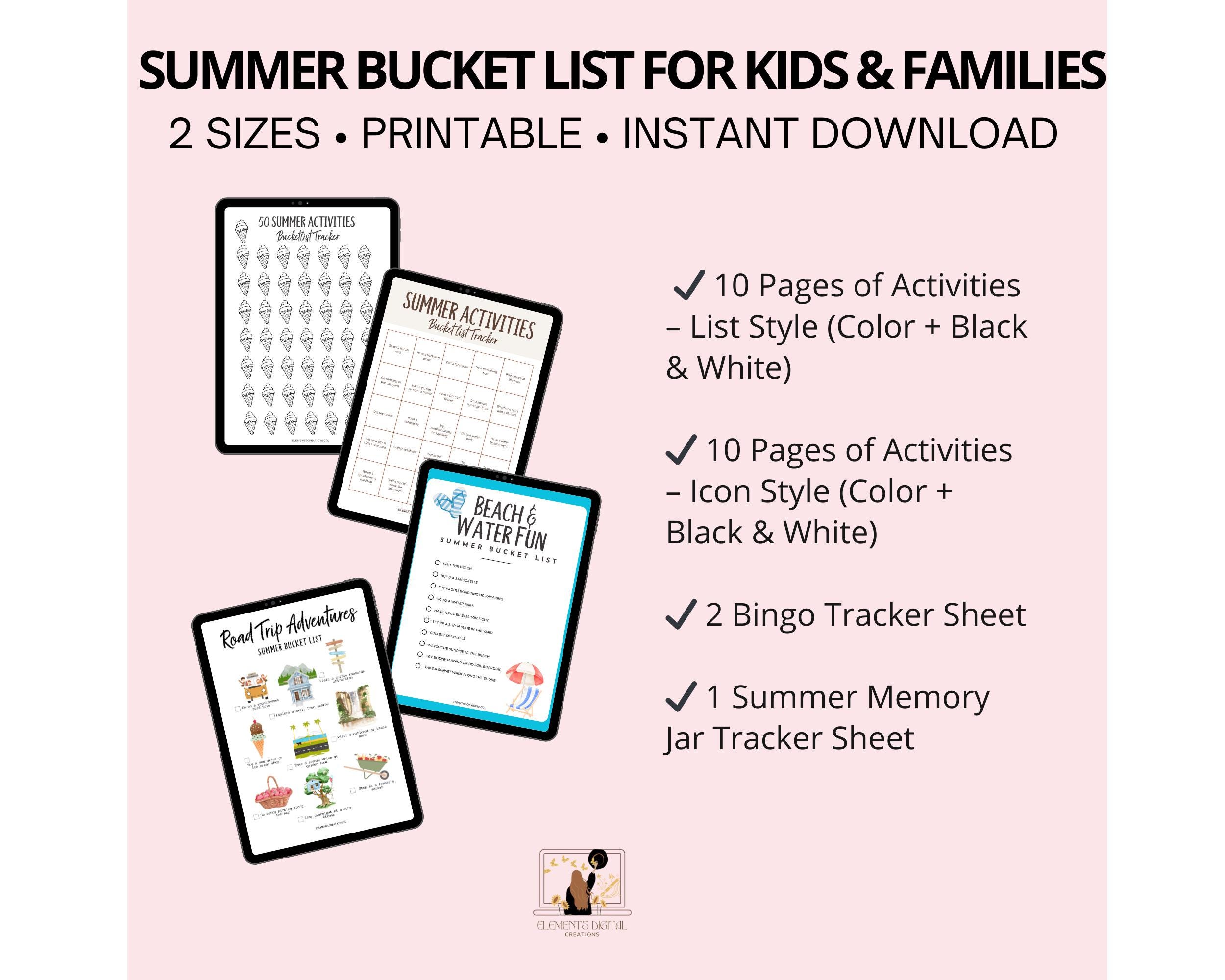 Summer Bucket List for Kids & Families, Summer Adventures Printable ...