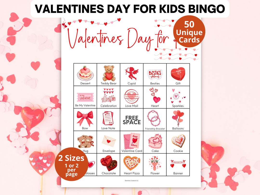 Valentines Day Bingo for Kids, Classroom Valentines Edition, 50 ...