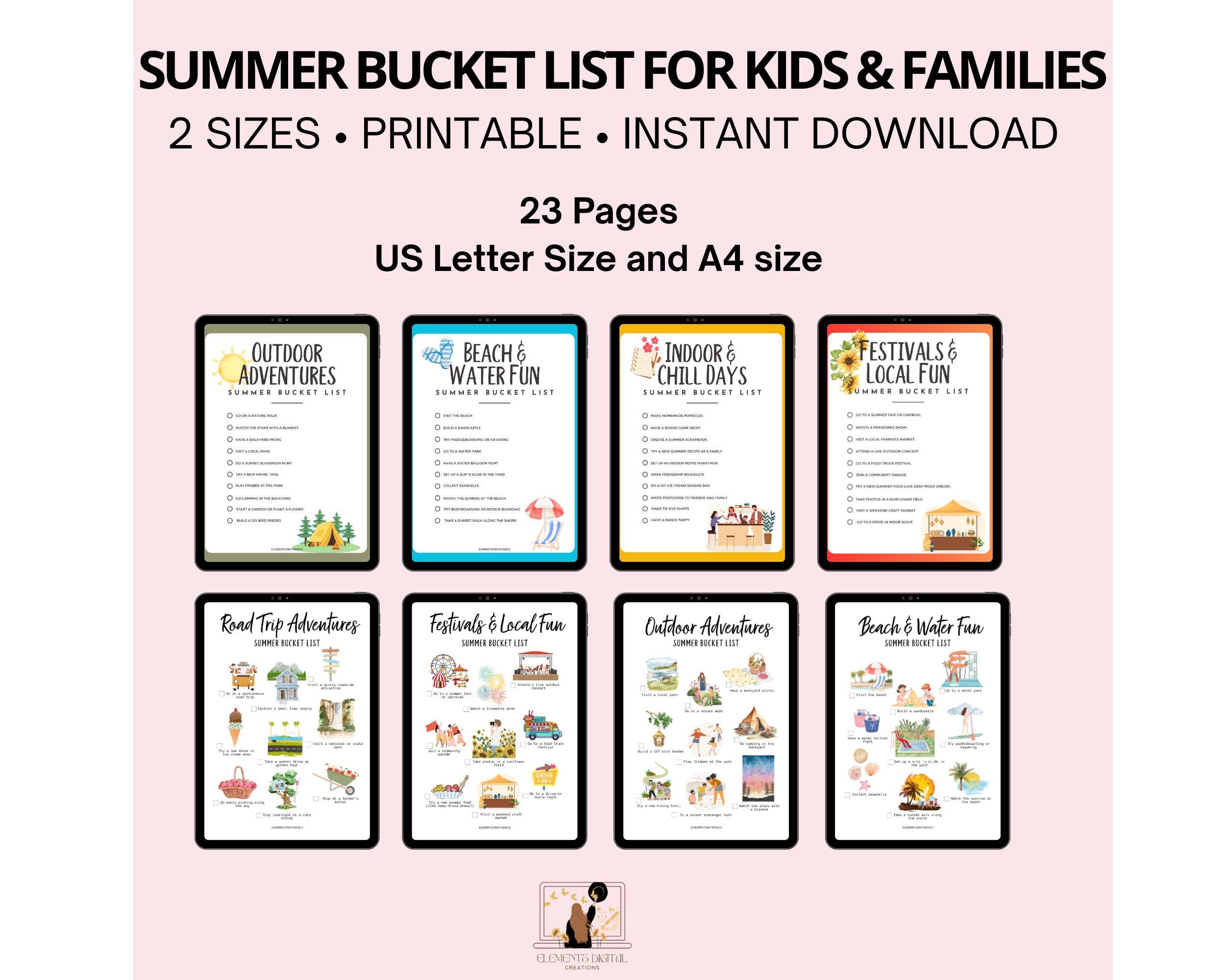 Summer Bucket List for Kids & Families, Summer Adventures Printable ...